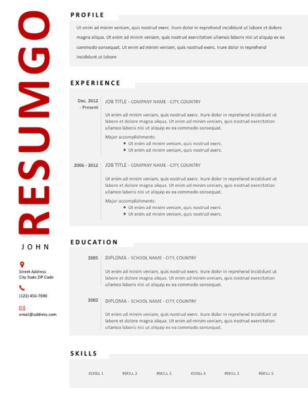 HJARTA – Modern Resume Template With Gray Blocks | ResumGO