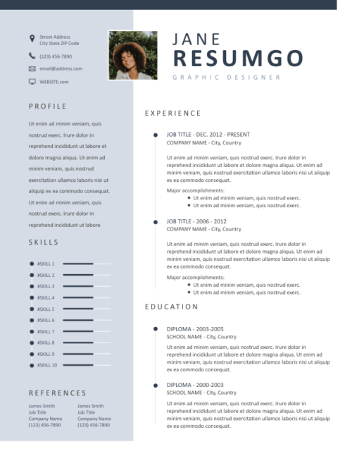 KASTOR – Hawkes Blue Sidebar Resume Template | ResumGO