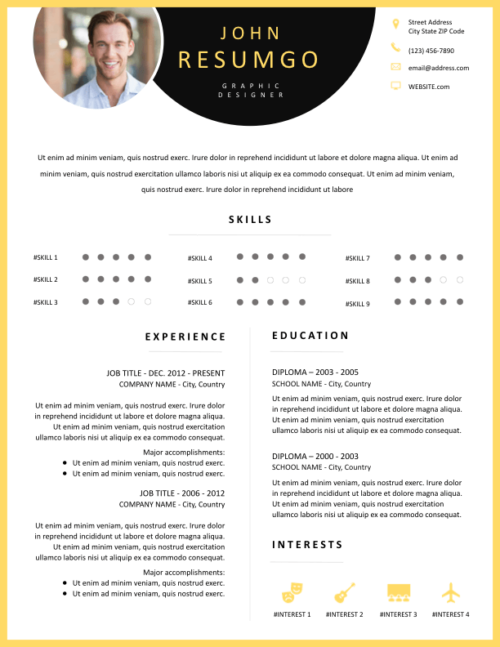 PARASKEVE – Yellow Border Resume Template | ResumGO