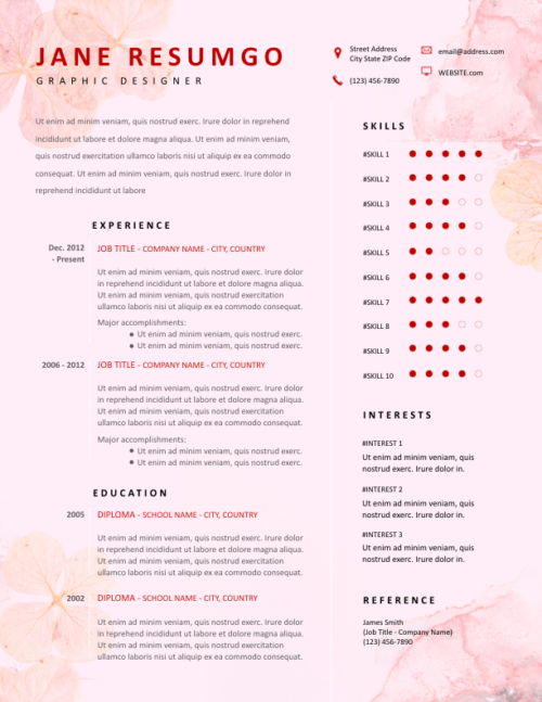 FRONA – Pink Flowers Resume Template | ResumGO