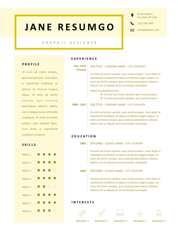 PHILE – Modern Yellow Resume Template | ResumGO