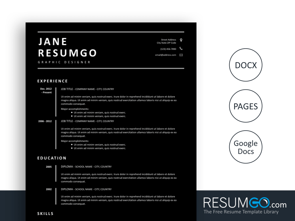 DIONA Black Resume Template ResumGO