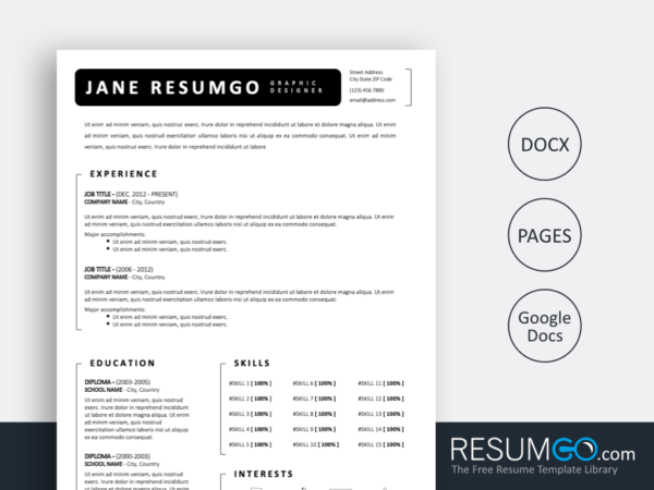 FOTIOS Simple Black And White Resume Template ResumGO