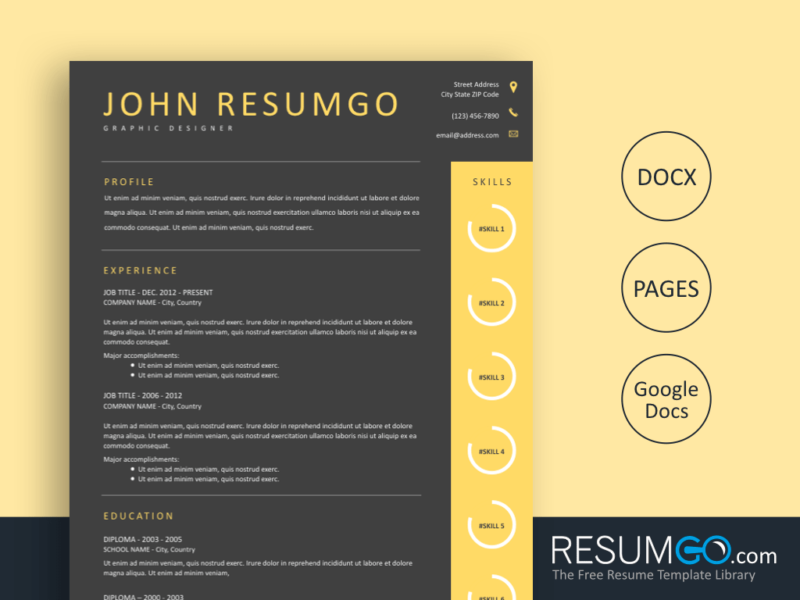 HAIDES – Dark Gray and Yellow Resume Template | ResumGO