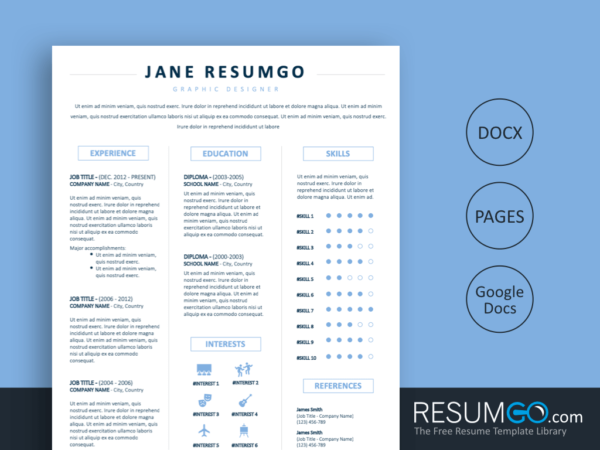 JONAS – Three-Column Resume Template | ResumGO