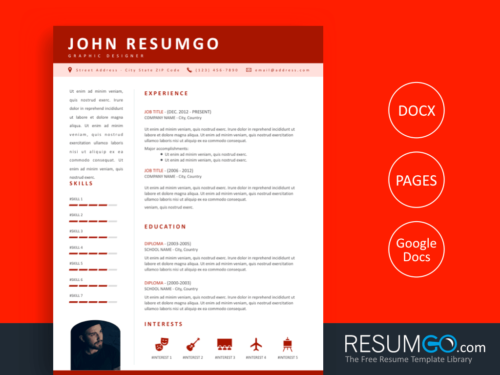 KOSMOS – Professional Resume Template With Red Header | ResumGO
