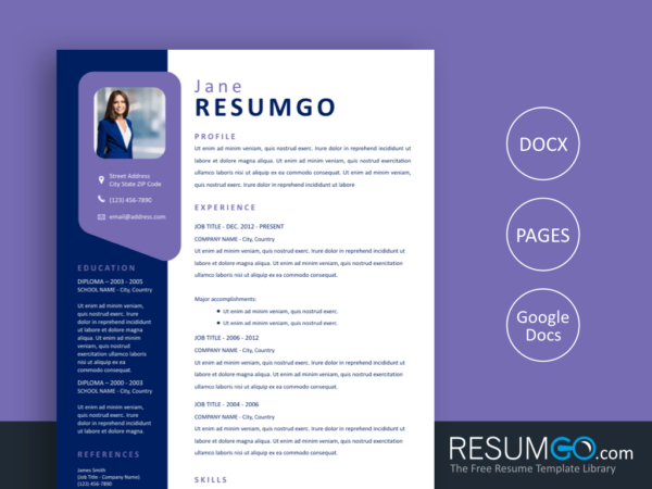 PENELOPE – Modern Purple Window Resume Template | ResumGO