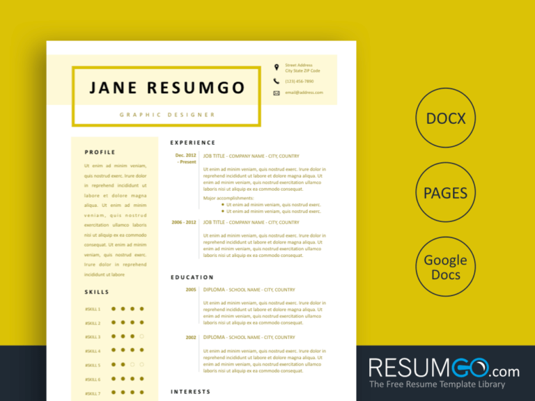 PHILE – Modern Yellow Resume Template | ResumGO