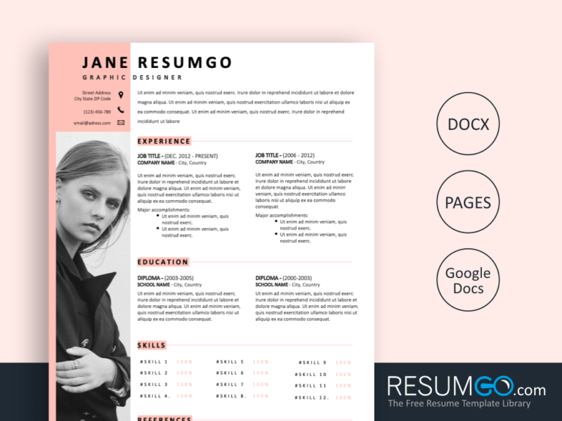 ZOSIME – Feminine Modern Resume Template | ResumGO