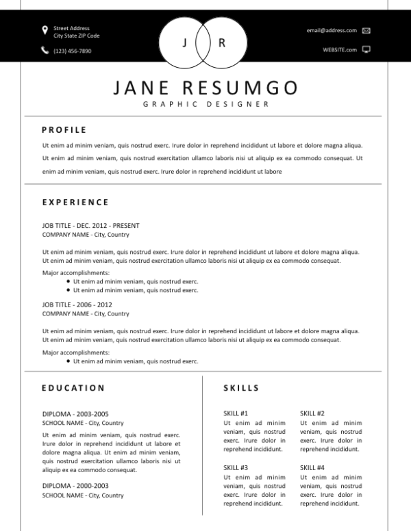 ALEX Venn Black Header Resume Template ResumGO alex-venn-black-header-resume-template-resumgo