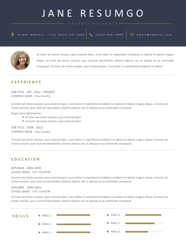 CHARITON – Blue & Gold Resume Template | ResumGO