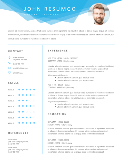 ELISSA – Blue Geometric Header Resume Template | ResumGO