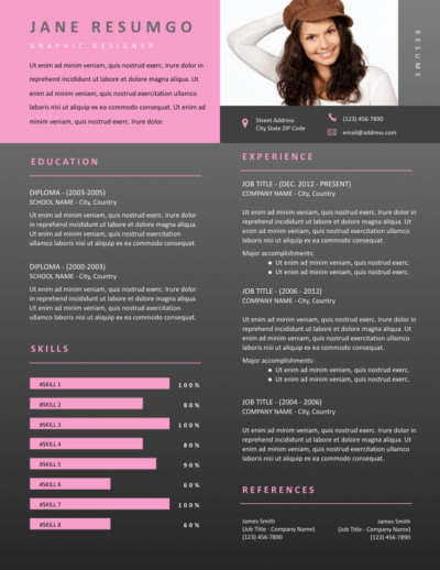 EUTHALIA – Pink & Gray Modern Resume Template | ResumGO