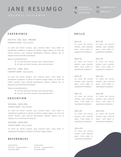 MELINA – Undulating Modern Gray Resume Template | ResumGO