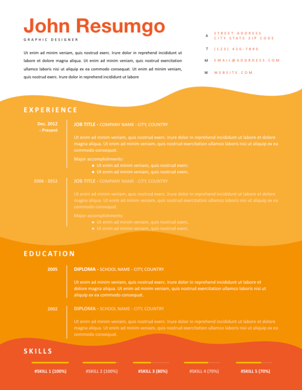 STELIOS – Wavy Orange Resume Template | ResumGO