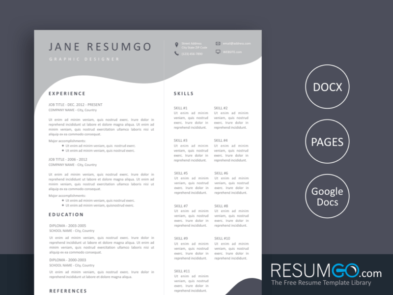 MELINA – Undulating Modern Gray Resume Template | ResumGO
