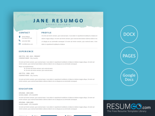Free Watercolor Resume Templates - Instant Download | ResumGO