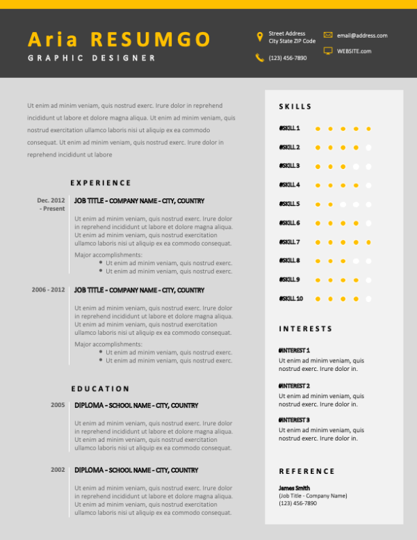 MAIA – Professional Resume Template With Black Header | ResumGO
