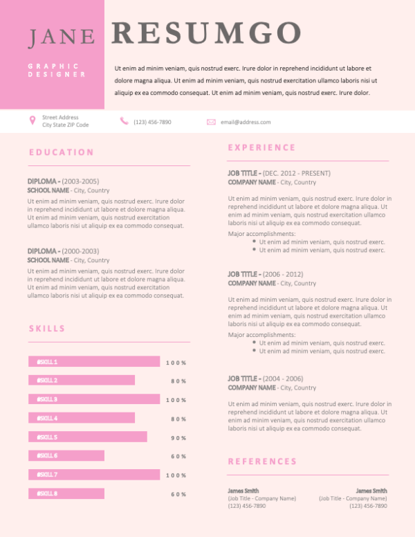 ALENA – Pink Professional Resume Template | ResumGO