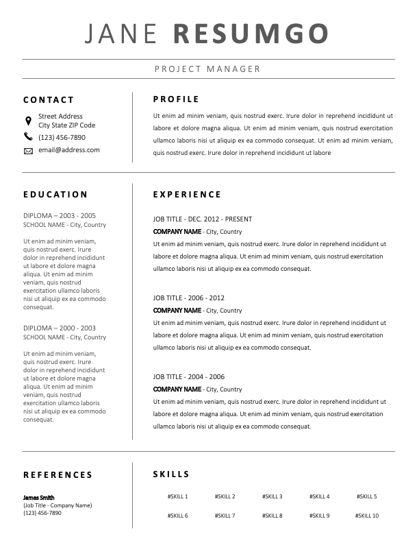 LETO Professional Black And White Resume Template ResumGO