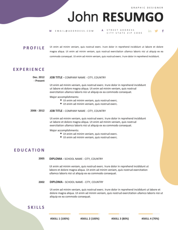 AENEAS – Modern Resume Template With Wavy Patterns | ResumGO