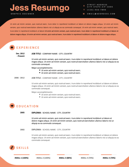 ESQUERRA – Modern Resume Template With a Black Header | ResumGO