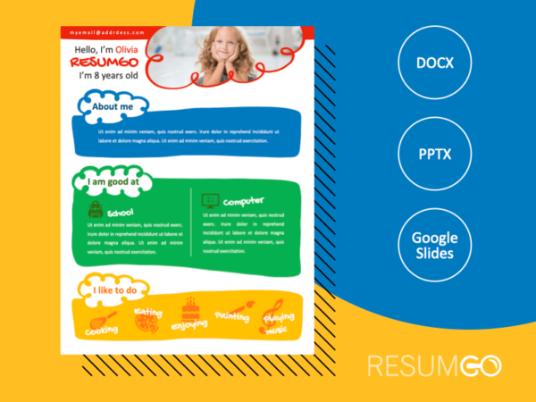 NORREBRO – Colorful Resume Template For Kids | ResumGO