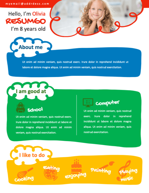 NORREBRO – Colorful Resume Template For Kids | ResumGO