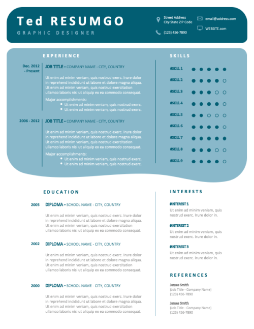 VERDUN – Modern Resume Template With Blue-Green Boxes | ResumGO