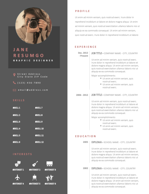 FRANKIE 2 Column Resume Template With A Gray Left Sidebar