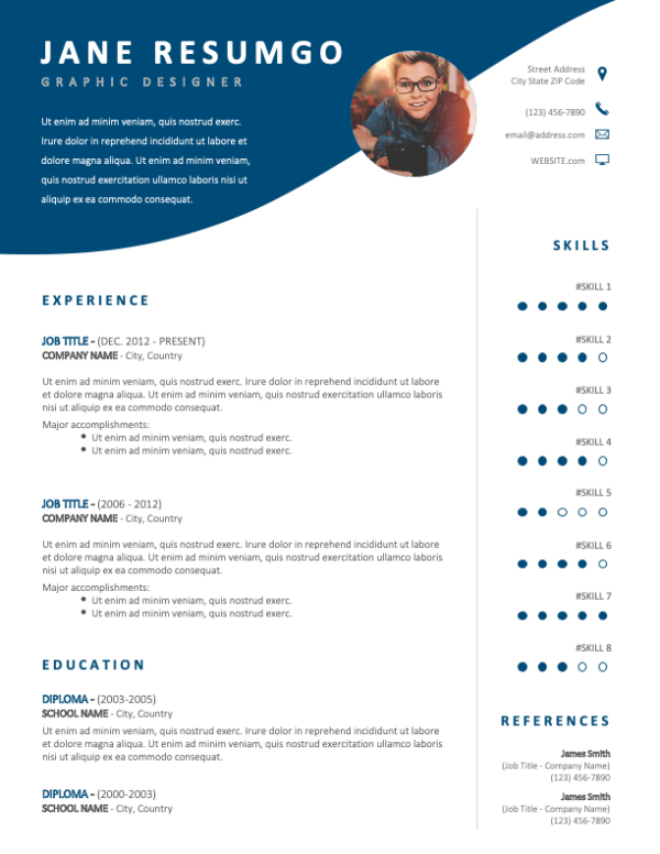 LENNON – Resume Template With a Wavy Blue Header | ResumGO