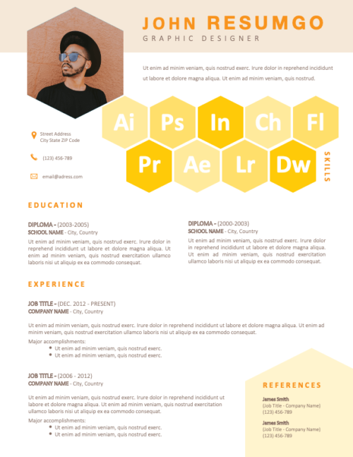 ROBIN – Yellow Resume Template With a Honeycomb Design | ResumGO