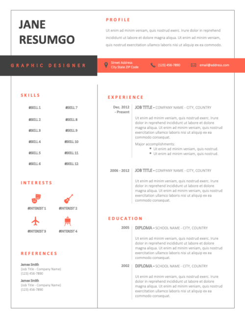 JULES – Black and Red Resume Template With Withe Background