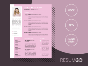 Free Pink Resume Templates - Instant Download | ResumGO