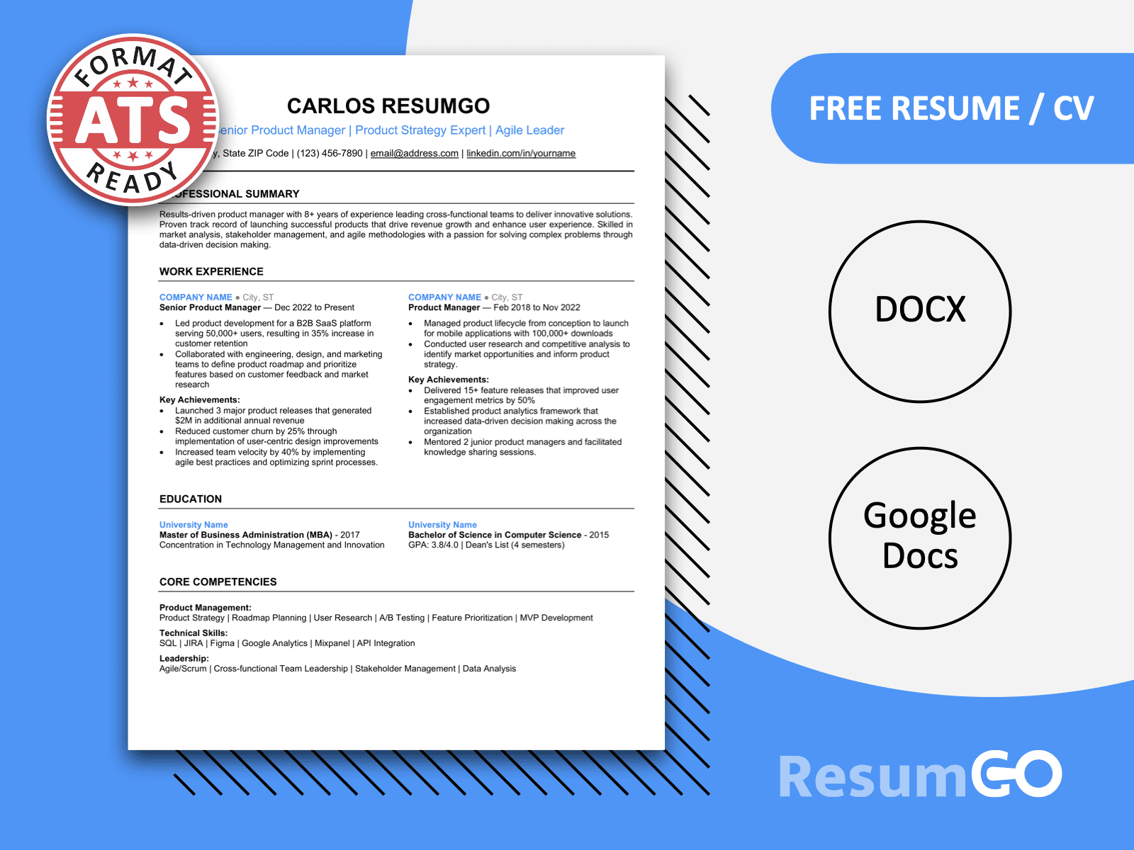 Ambassador ATS Resume Template for Word & Google Docs
