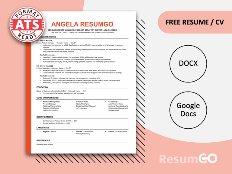Confederation ATS-Friendly Resume Template | ResumGO